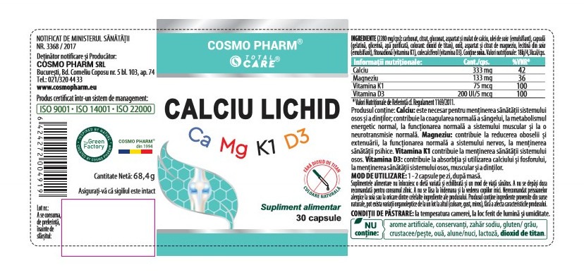 CALCIU LICHID cu Magneziu, Vitamina K1 si D3 – Suplimente Alimentare ...
