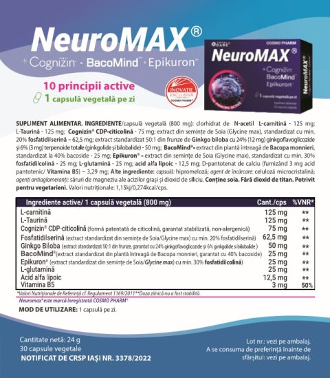 NEUROMAX | Pastile pentru Memorie si Concentrare cu efect Rapid