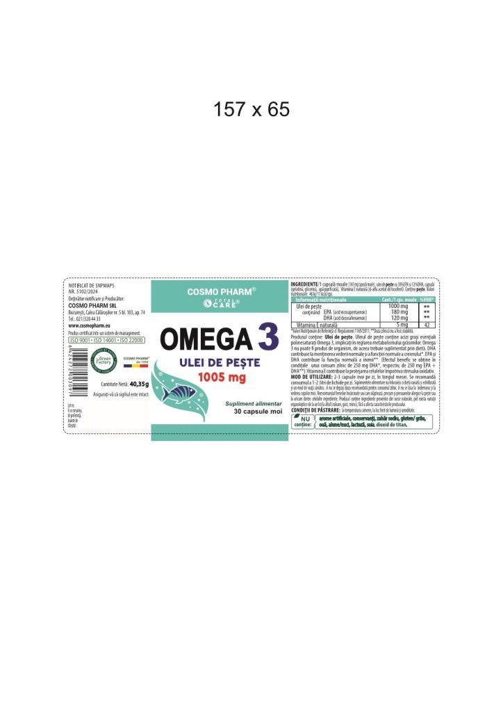 Omega 3 1005 mg, 30 capsule - Prospect, beneficii - Cosmopharm.eu