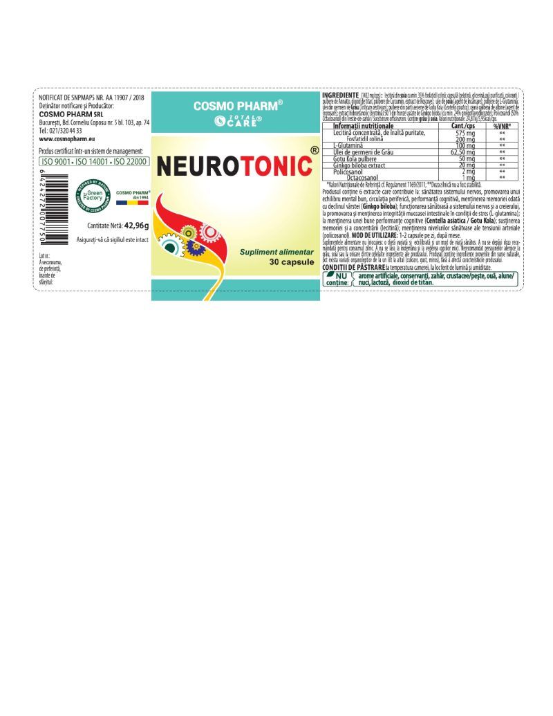 NEUROTONIC Cosmopharm® Pentru Circulatie Cerebrala / Periferica