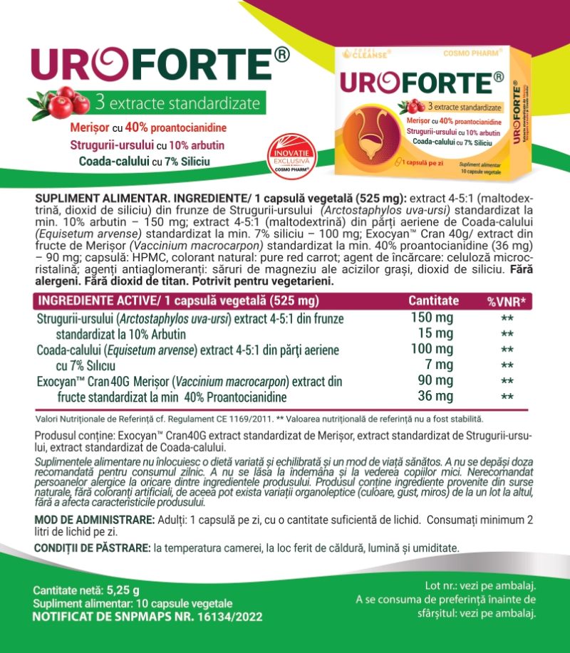 UROFORTE - Supliment Natural Infectii Urinare 1 capsulă/zi