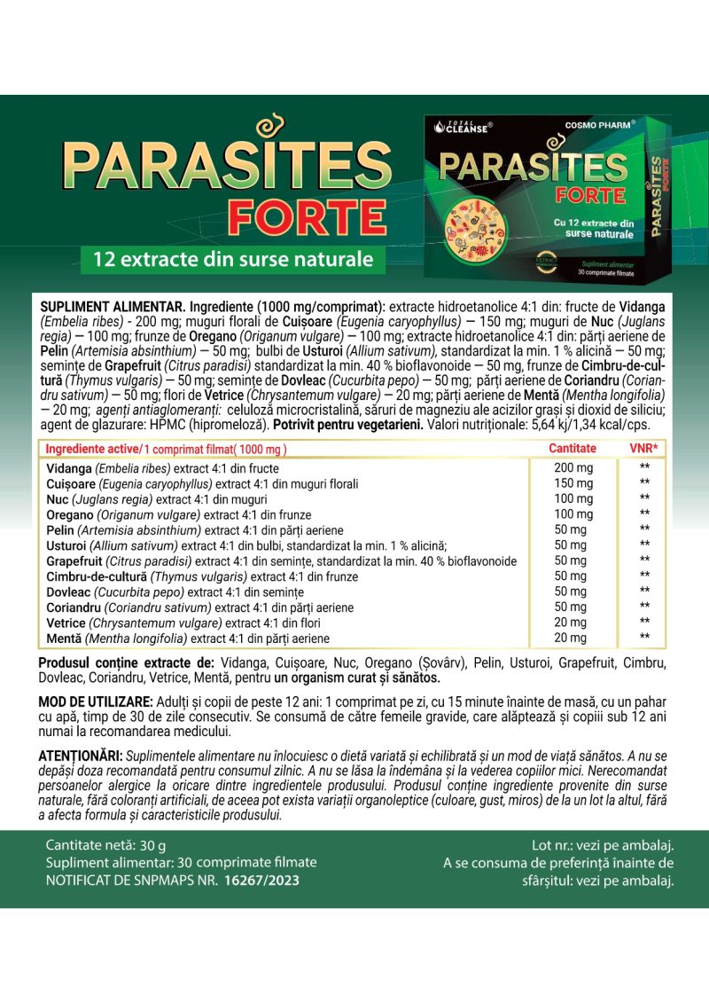 Parasites Forte Total Cleanse® – Pentru Paraziti Intestinali si Viermi