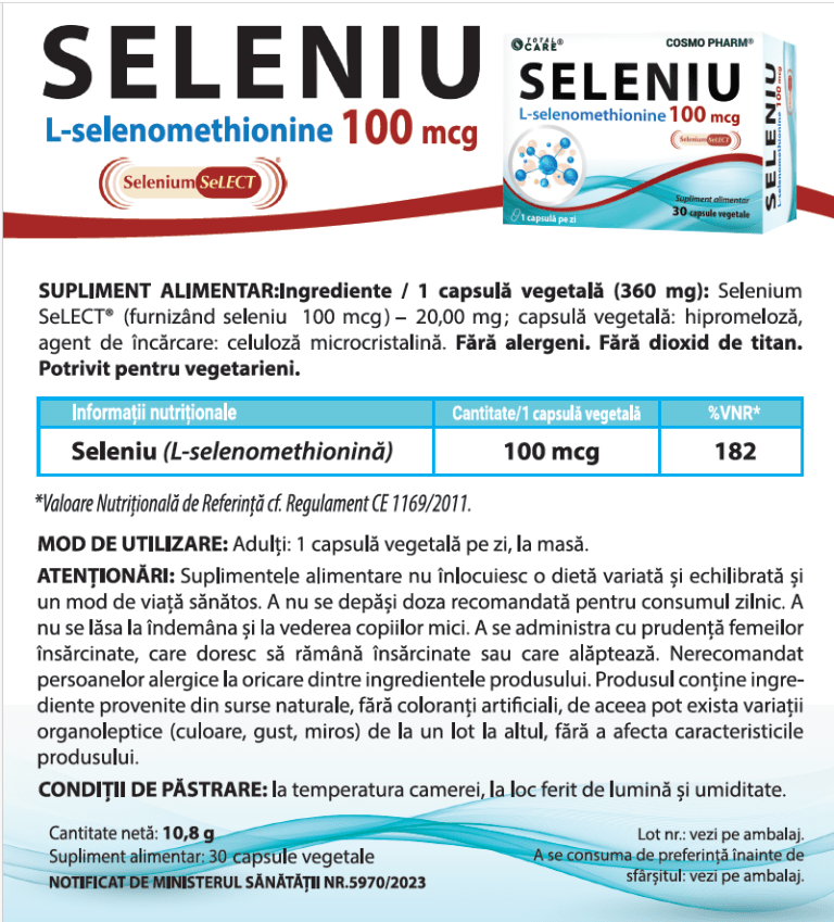 Seleniu organic Supliment 200 mg furnizand100 mcg - Beneficii