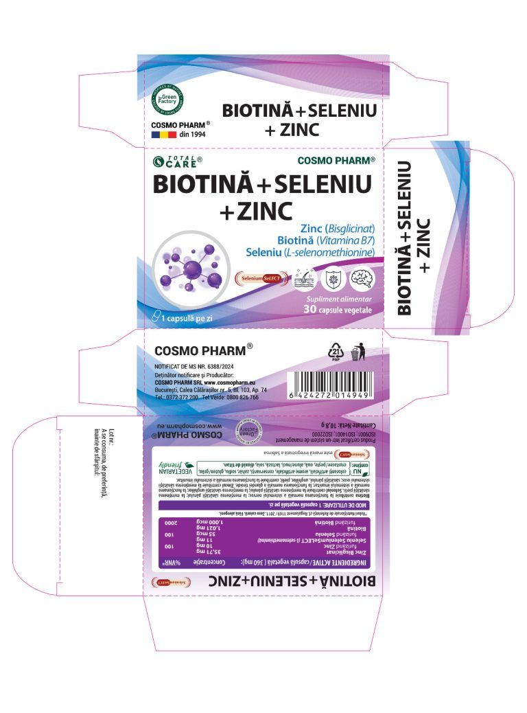 BIOTINA + SELENIU + ZINC Multi-Nutrient pentru par, piele, unghii